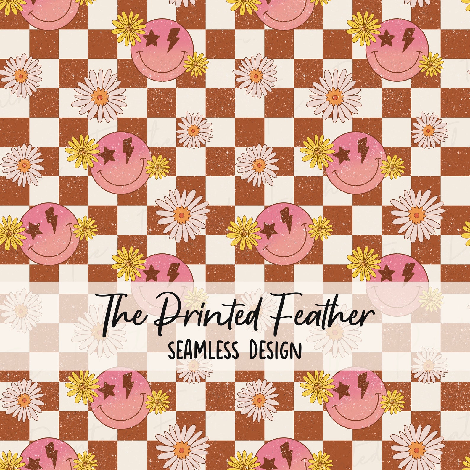 Retro Checkerboard With Smileys and Flowers Distressed - Etsy