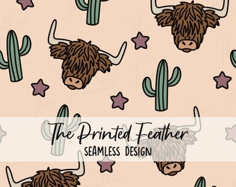 Highland Cow, Seamless Pattern, Cactus, Aztec, Western - Etsy