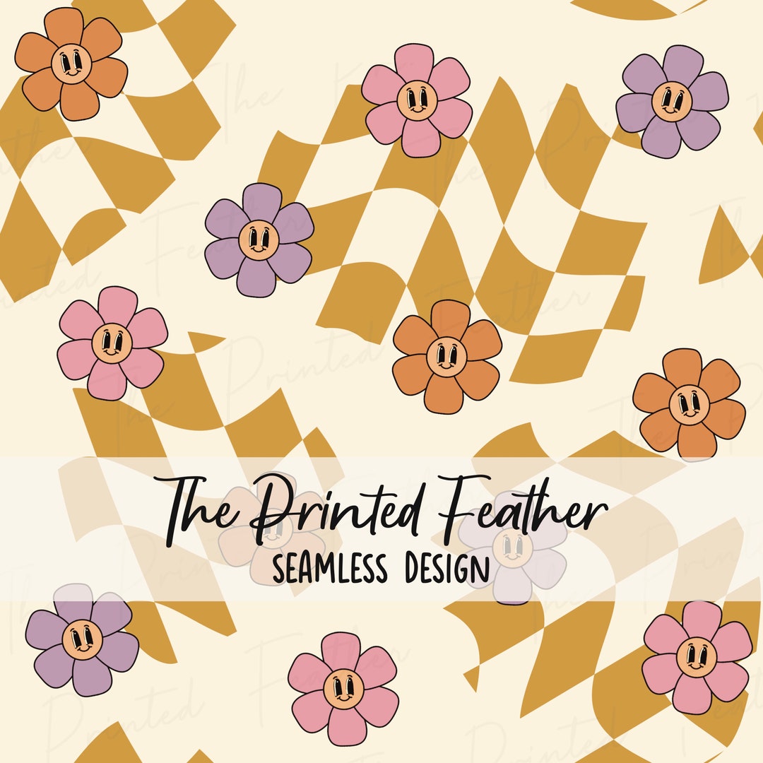 Retro Mustard Yellow Checkerboard With Smiley Flowers - Etsy