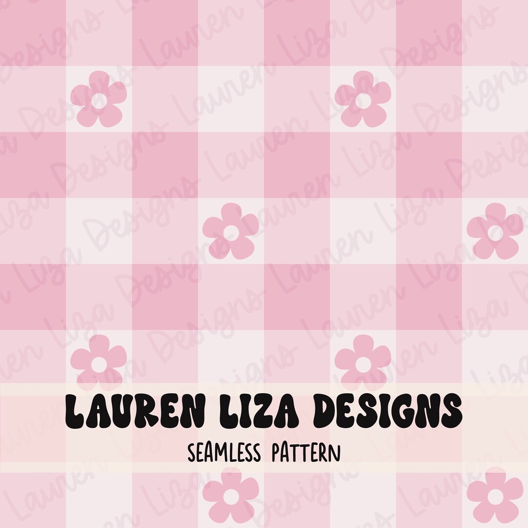 Baby Pink Gingham Floral Seamless Pattern for Fabric Sublimation, Pink ...