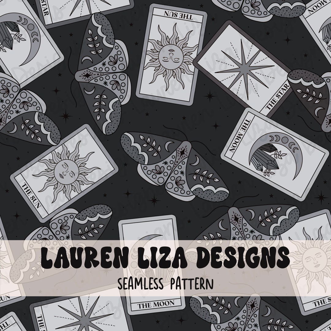 Mystical Tarot Cards and Moths, Seamless File for Fabric Sublimation ...