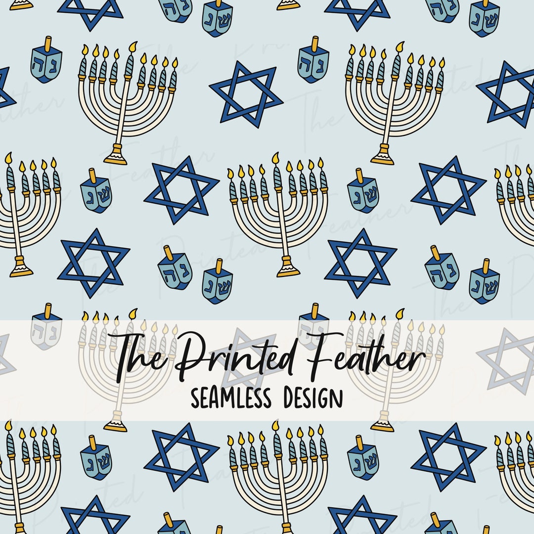 Hanukkah Theme, Menorah, Dreidel, Winter Holiday Seamless Pattern for ...