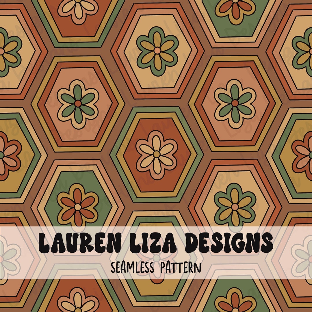 Hexagon Retro Flowers, Fall Autumn Colors, Seamless File for Fabric ...