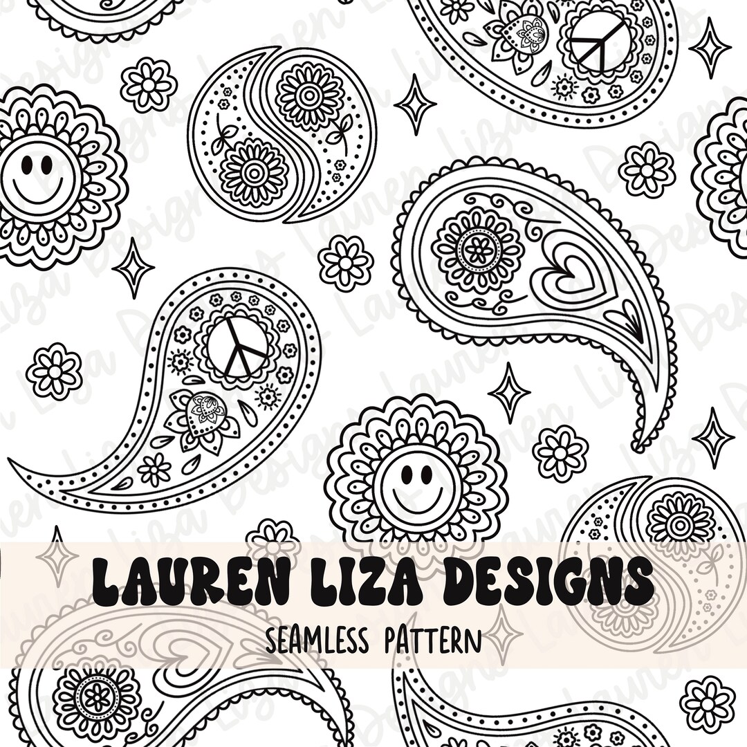 Retro Paisley, Yin Yangs, Smileys, Peace Sign Seamless File for Fabric ...