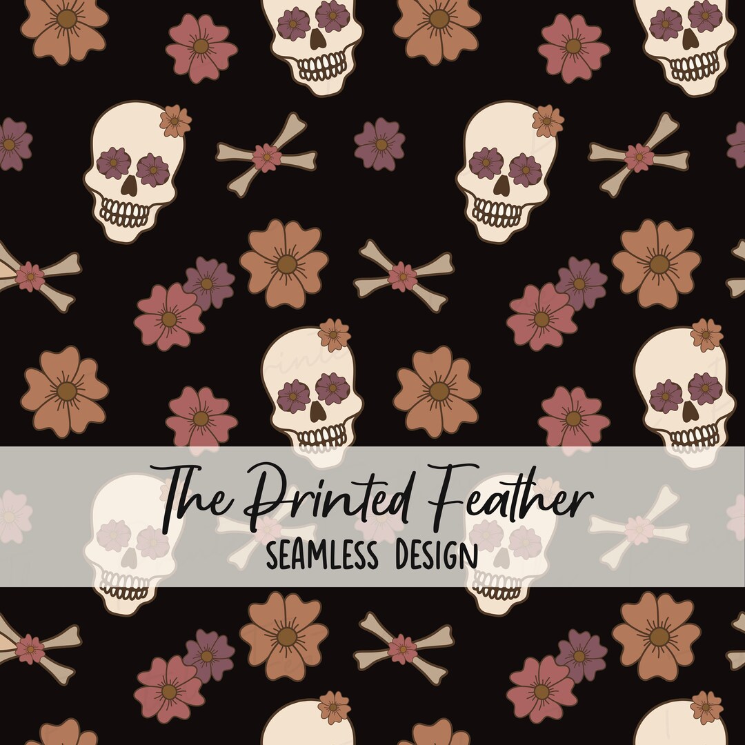 Floral Skulls Pattern for Fabric Sublimation, Autumn Repeating Pattern ...