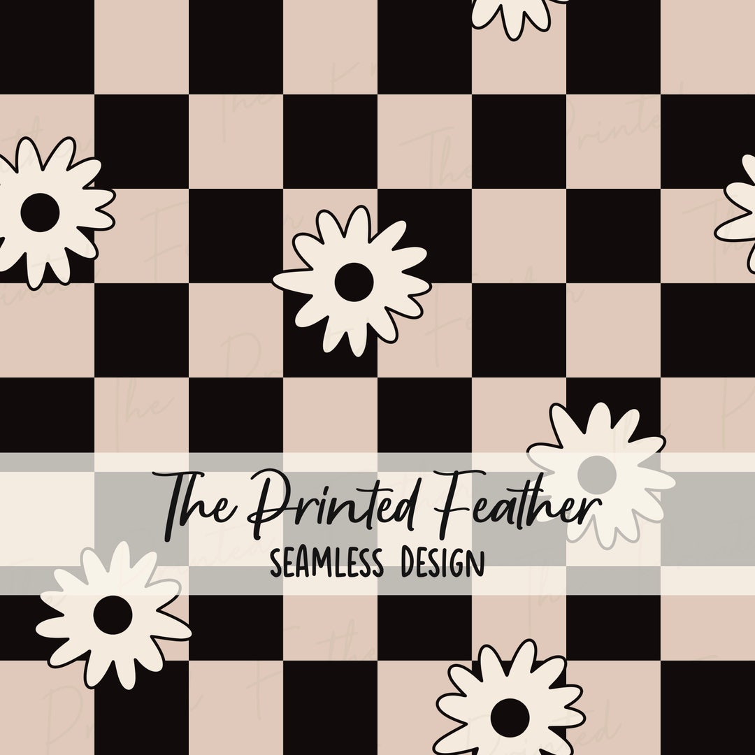 Retro Black and Tan Floral Checkers Seamless Repeating Pattern for ...