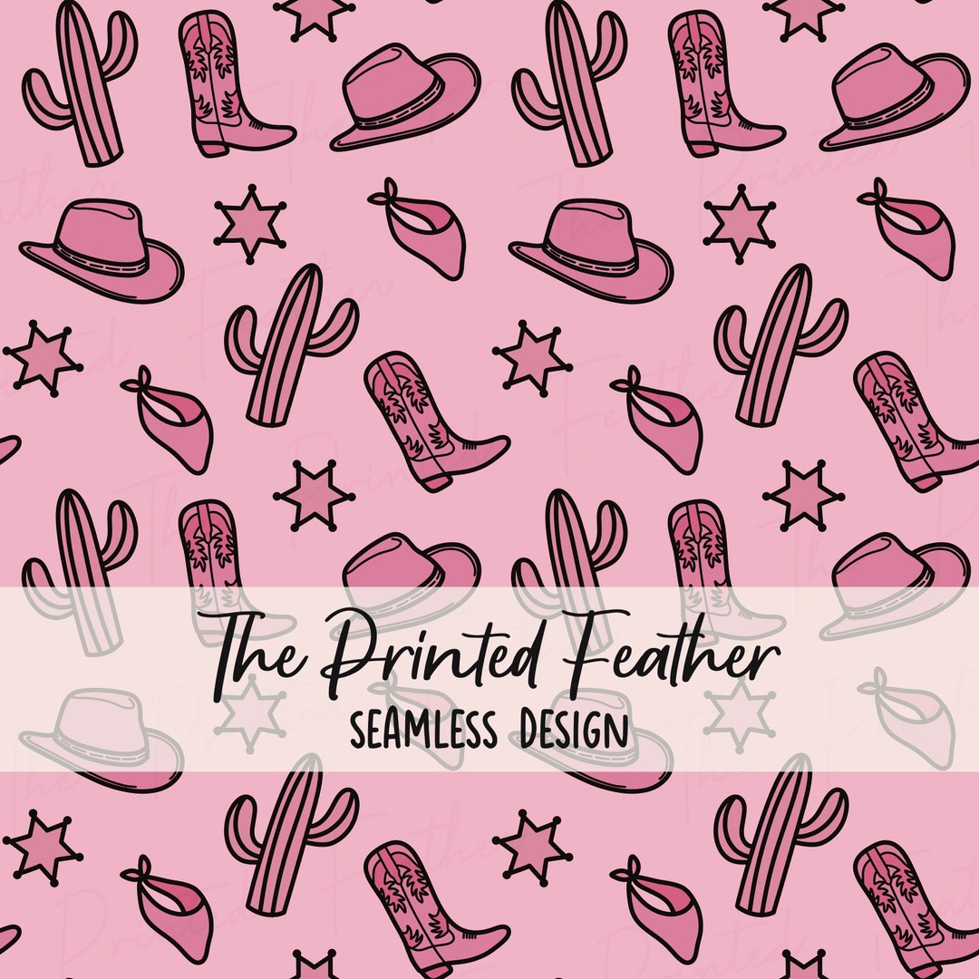 Cute Western Theme, Doodles, Pastel Pink Seamless Pattern for Fabric ...