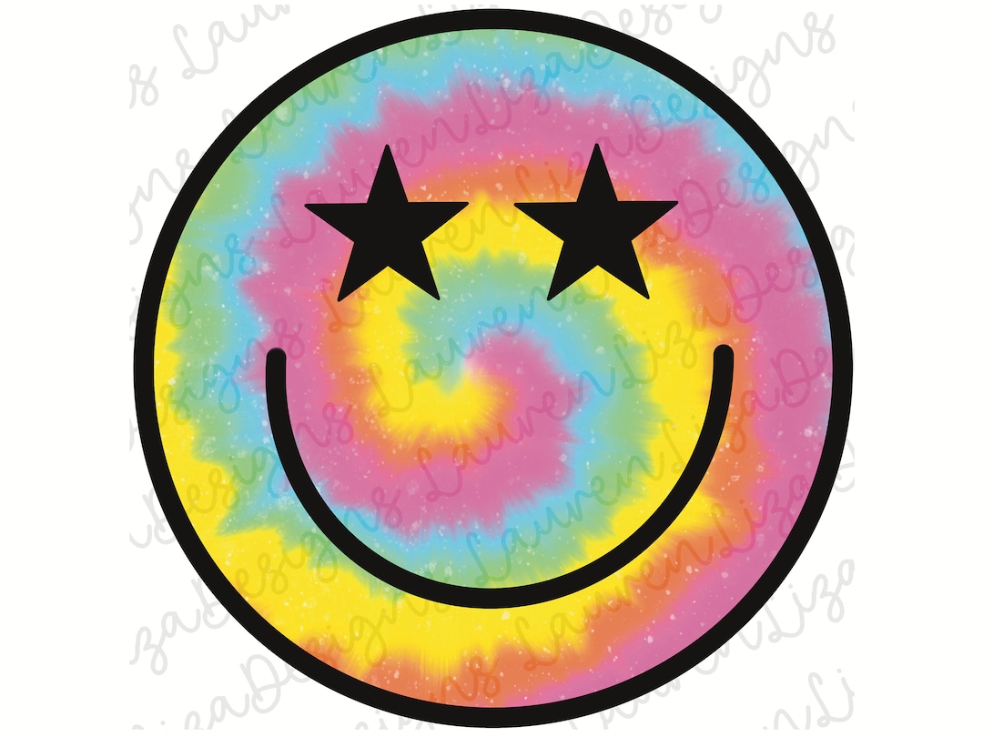 Tie Dye Smiley Face, Sublimation PNG Design, Retro Clip Art, T Shirt ...