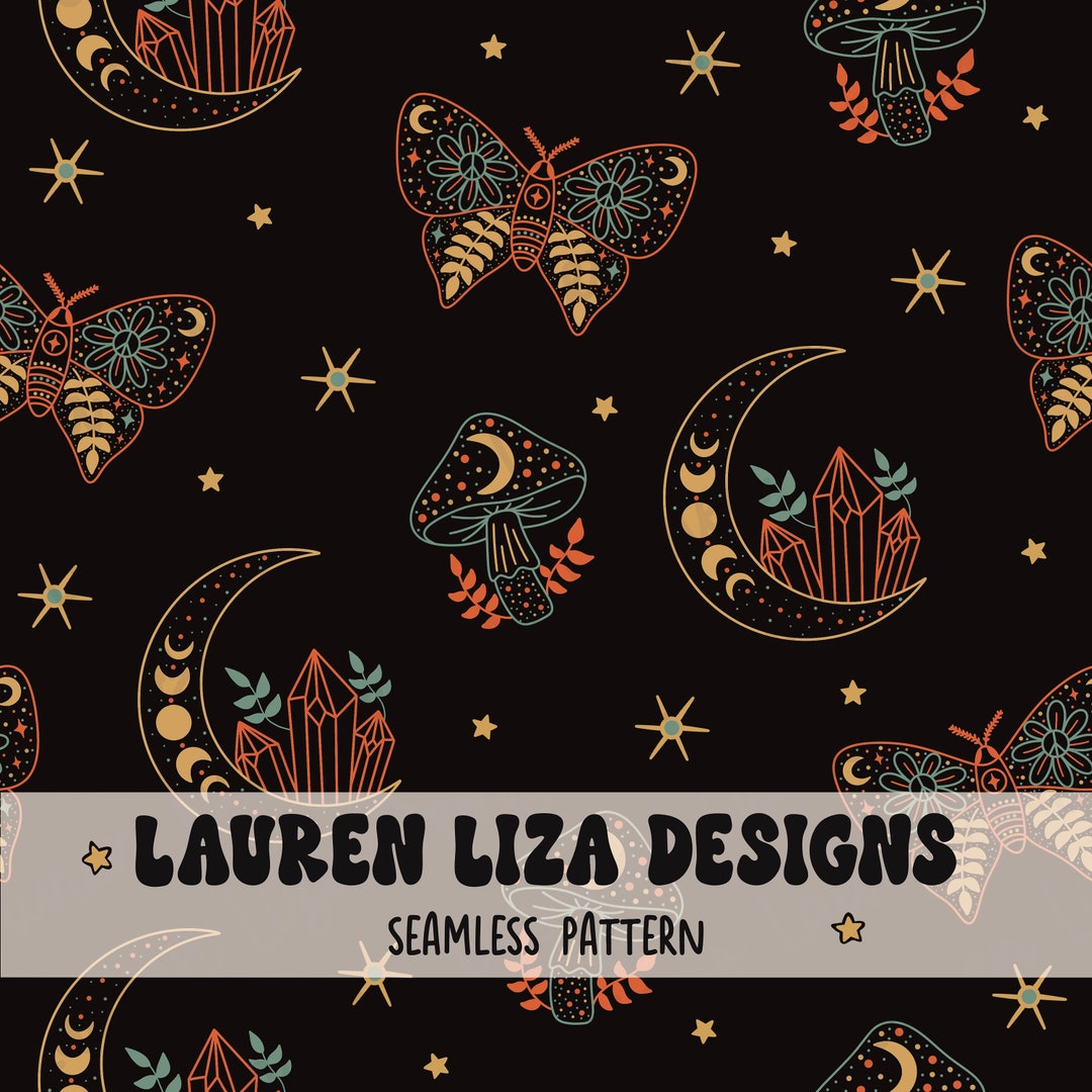 Mystical Galaxy, Moon, Moth Butterfly, Seamless File for Fabric ...