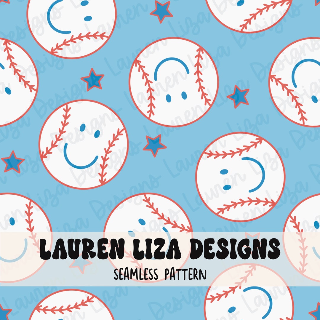 Retro Baseball, Red White and Blue, Seamless File for Fabric ...