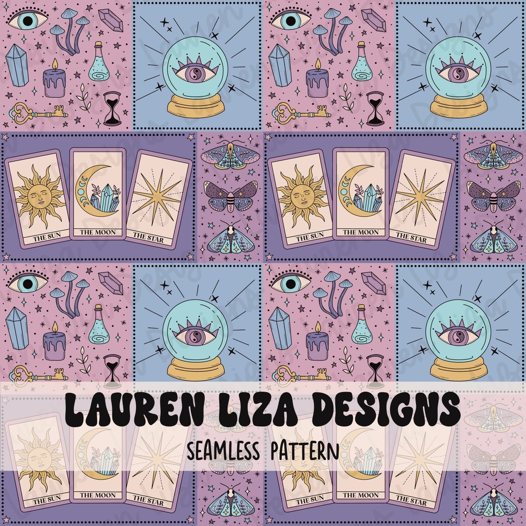 Mystical Patchwork, Tarot Cards, Seamless File for Fabric Sublimation ...