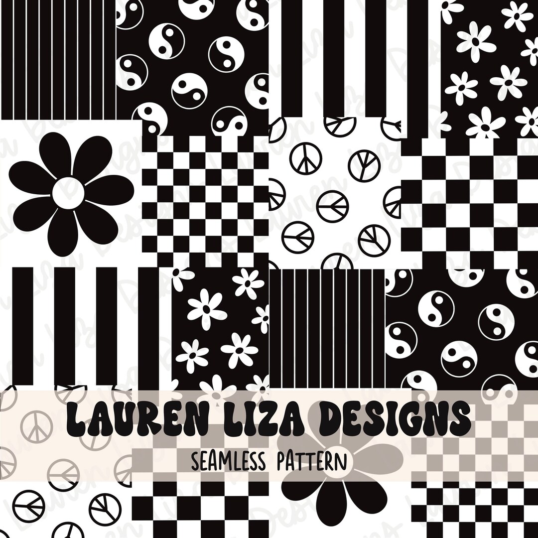 Black and White Retro Patchwork Seamless File for Fabric Sublimation, Repeating Pattern, Digital ...