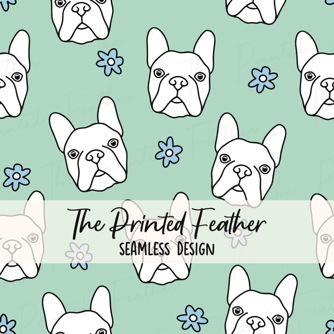 Frenchie, Dog Breed, Teal and Blue Seamless File for Fabric Sublimation ...