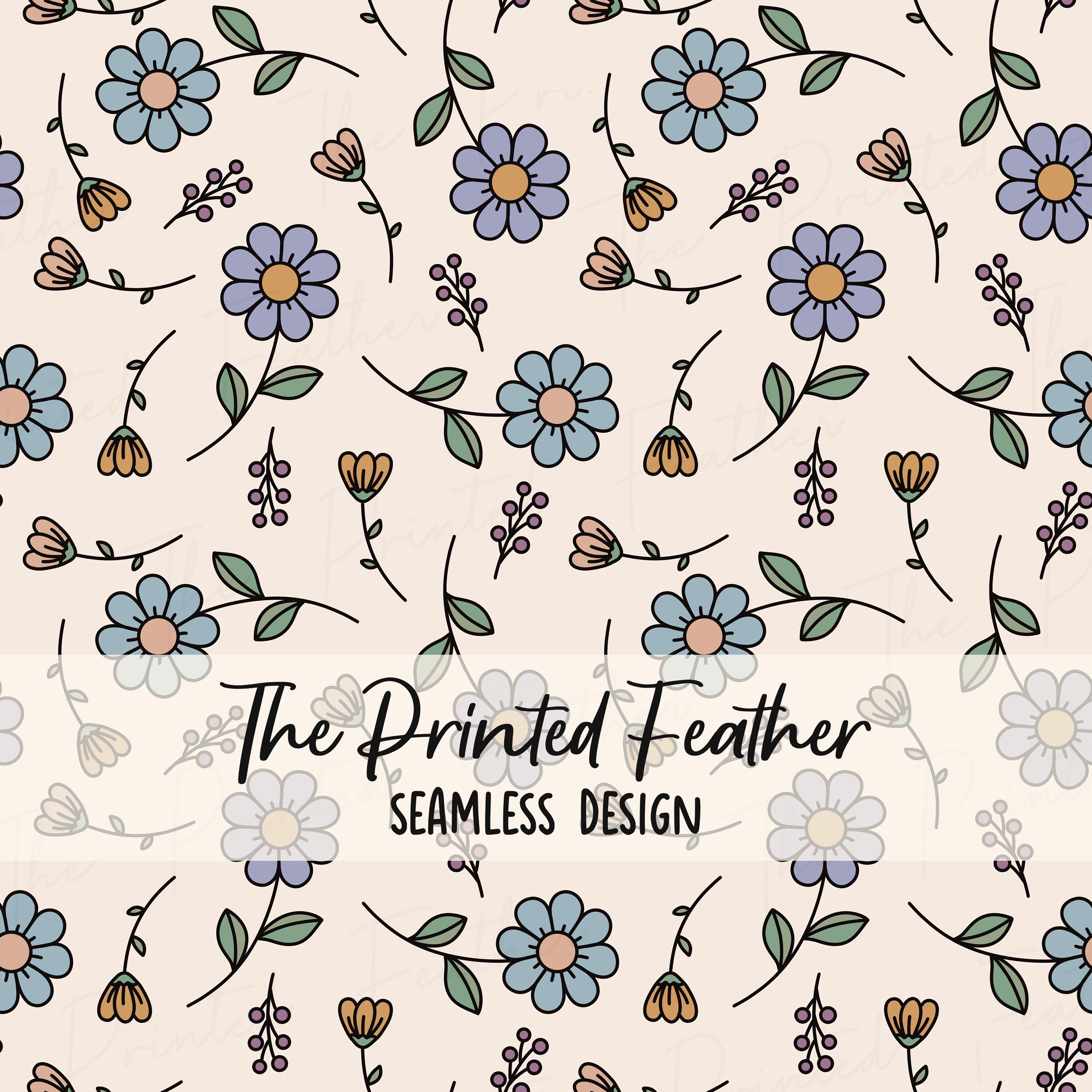 Cute Floral Doodles, Boho Retro Flowers Seamless File for Fabric ...