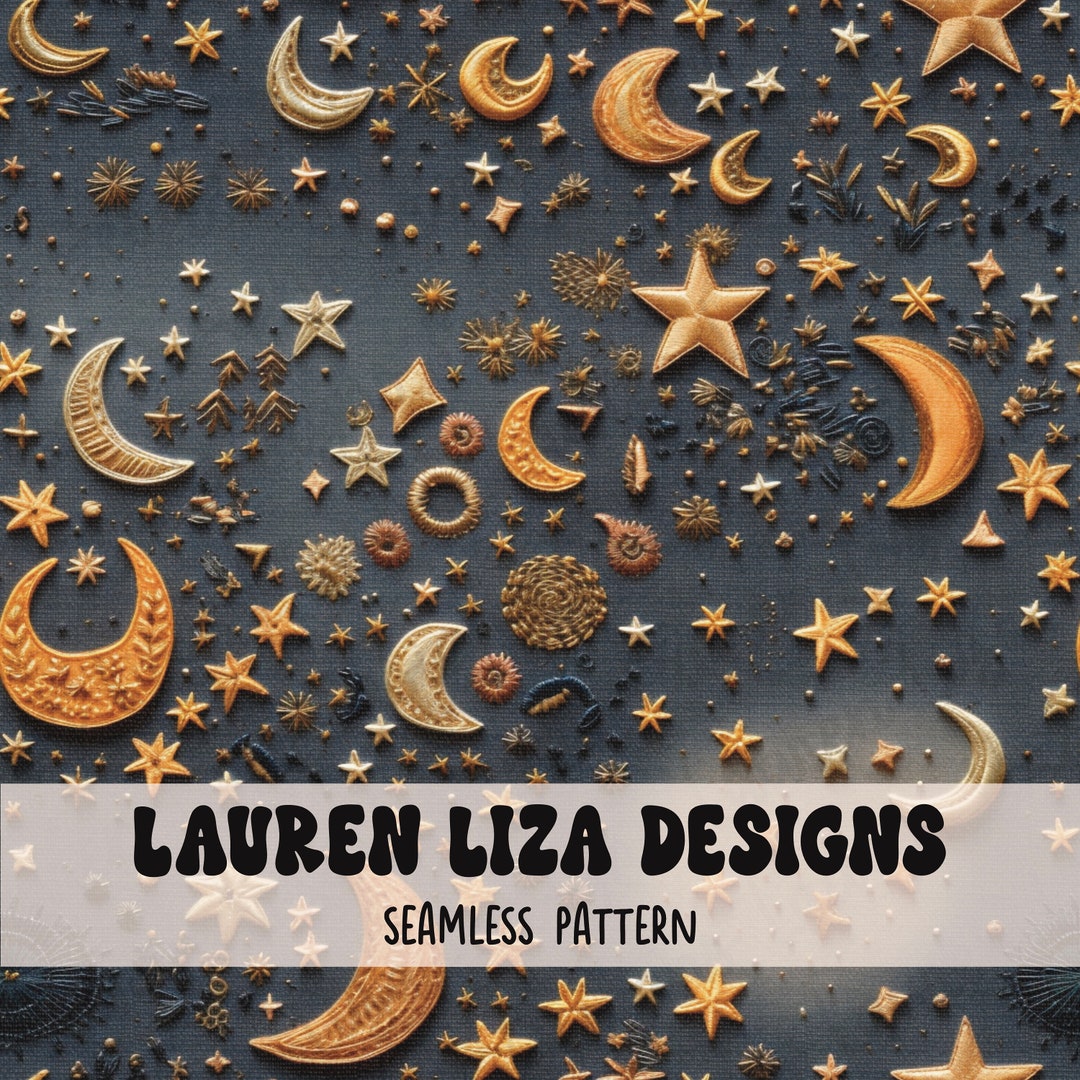Embroidery Moon and Stars, Celestial, Seamless File for Fabric ...