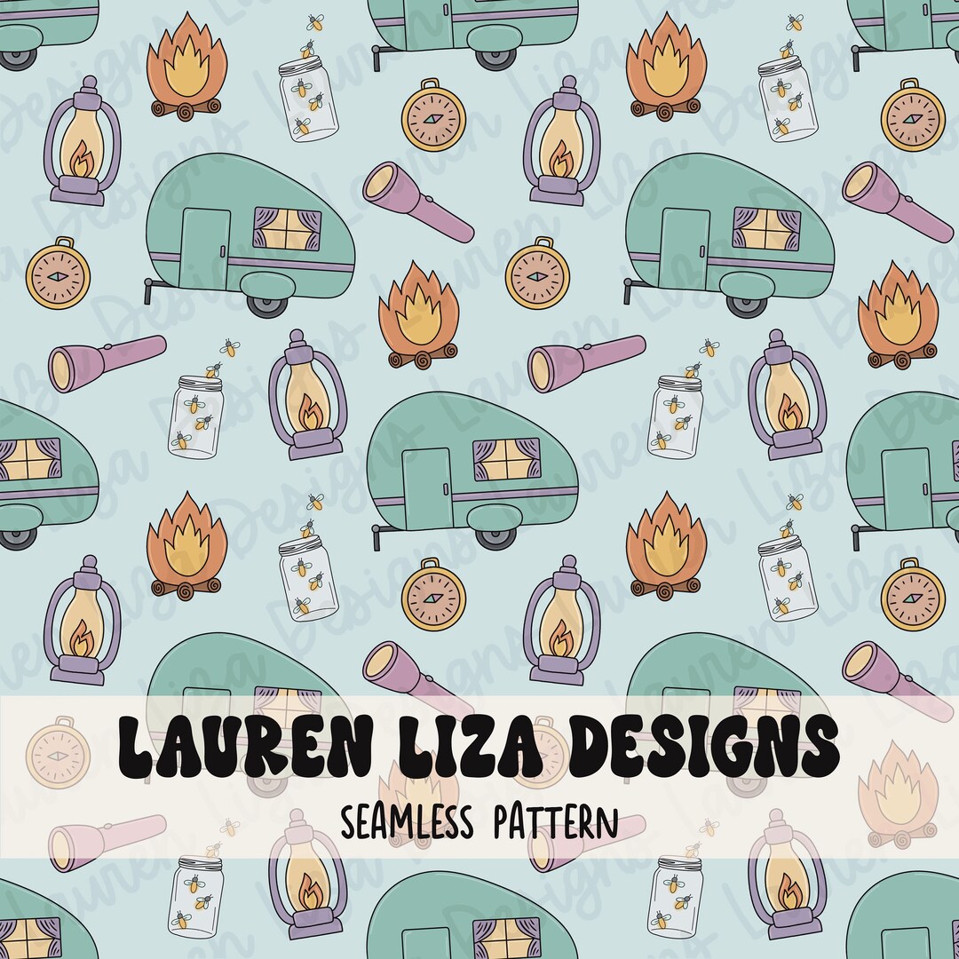 Retro Camping Seamless File for Fabric Sublimation, Repeating Pattern ...