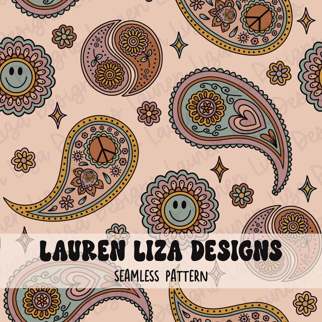 Retro Paisley, Yin Yangs, Smileys, Peace Sign Seamless File for Fabric ...