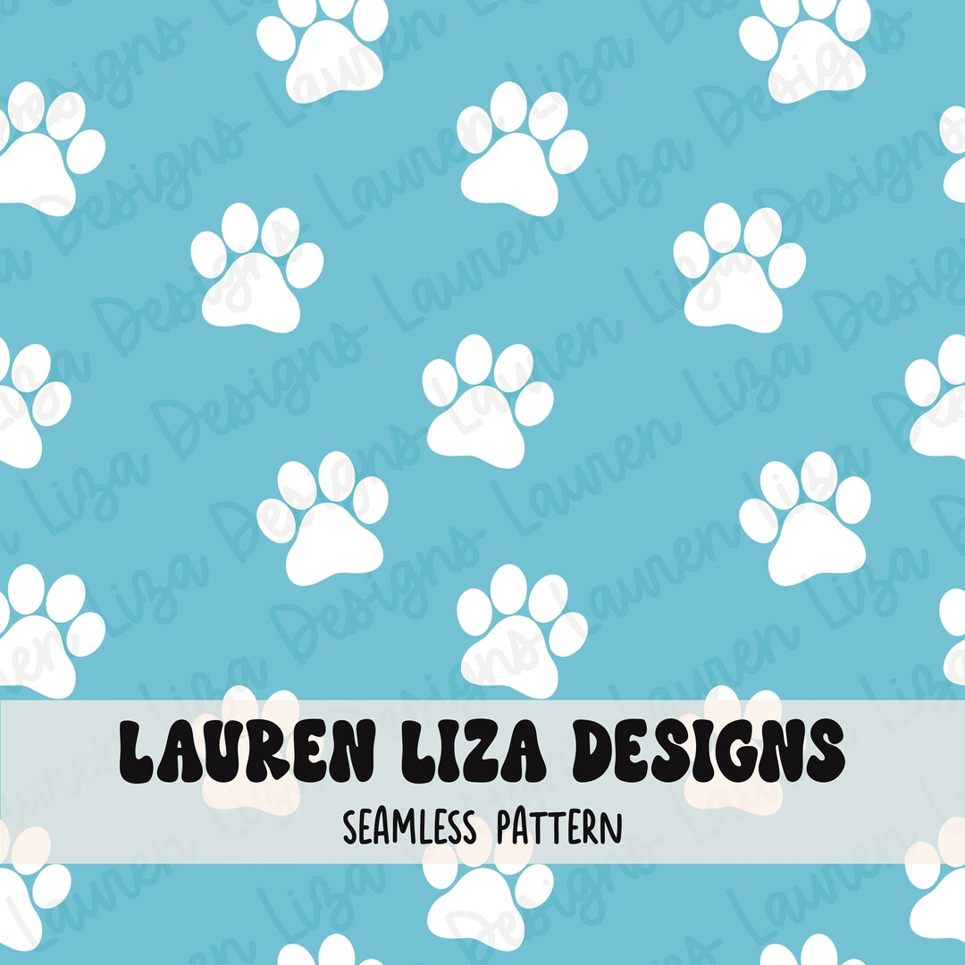 Blue and White Paw Prints Seamless Pattern, Dog Surface Pattern for ...