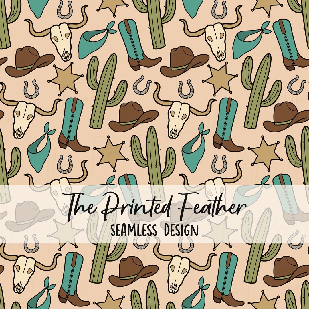Western Theme, Cowboy Cowgirl Boots, Hat, Seamless Pattern for Fabric ...