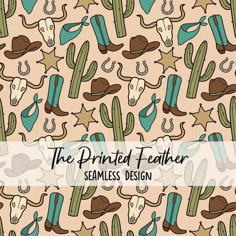 Western Theme, Cowboy Cowgirl Boots, Hat, Seamless Pattern for Fabric ...