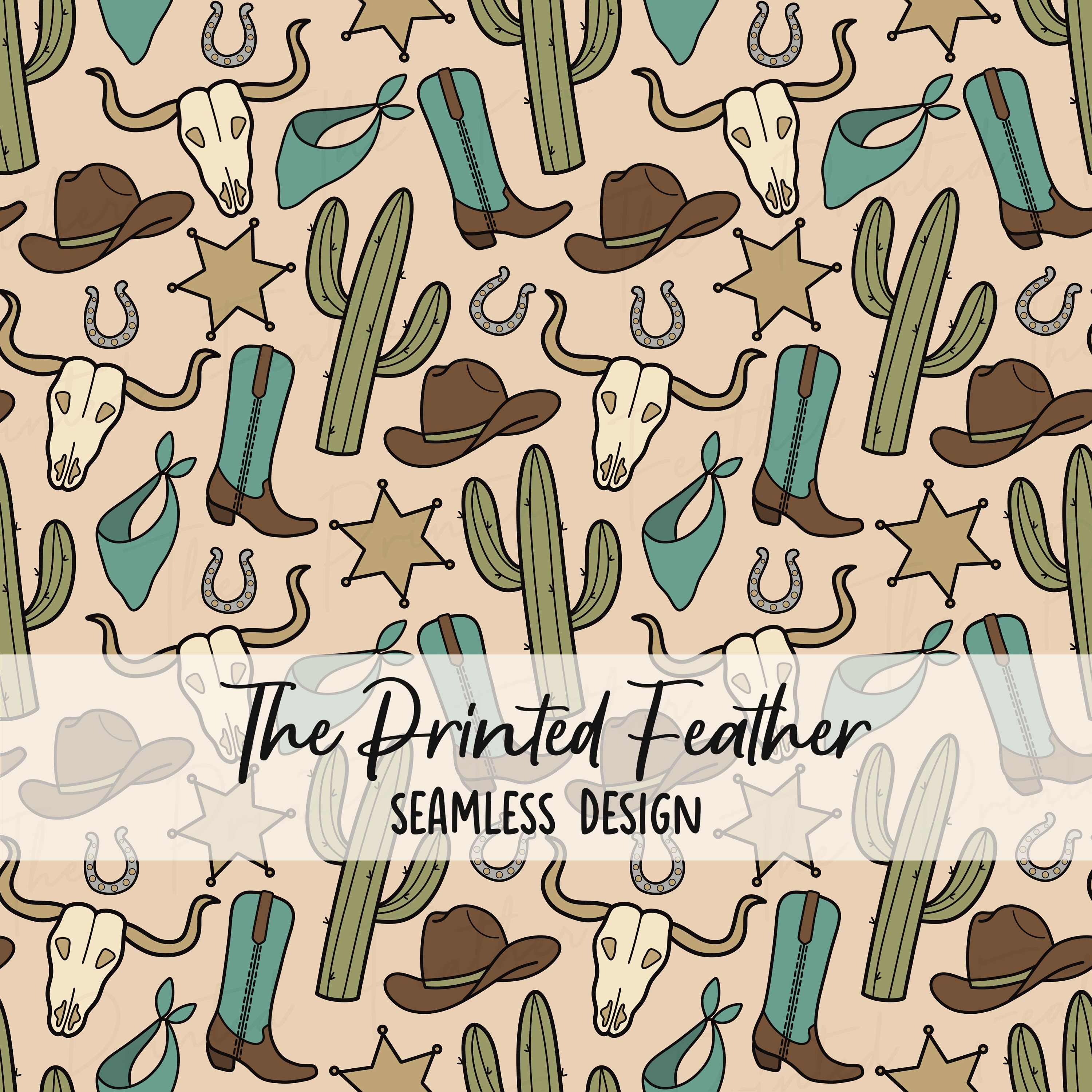 Western Theme, Cowboy Cowgirl Boots, Hat, Seamless Pattern for Fabric ...