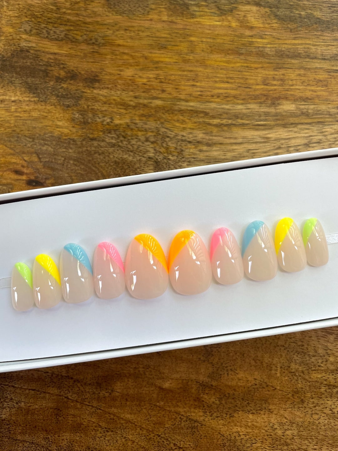 Multicolor Diagonal Tips Press on Nails - Etsy