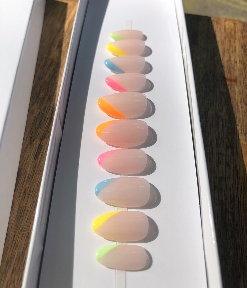 Multicolor Diagonal Tips Press On Nails | Etsy