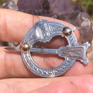 Vintage Celtic Tara Brooch Pin Sterling Silver and 18 Karat Yellow Gold ...