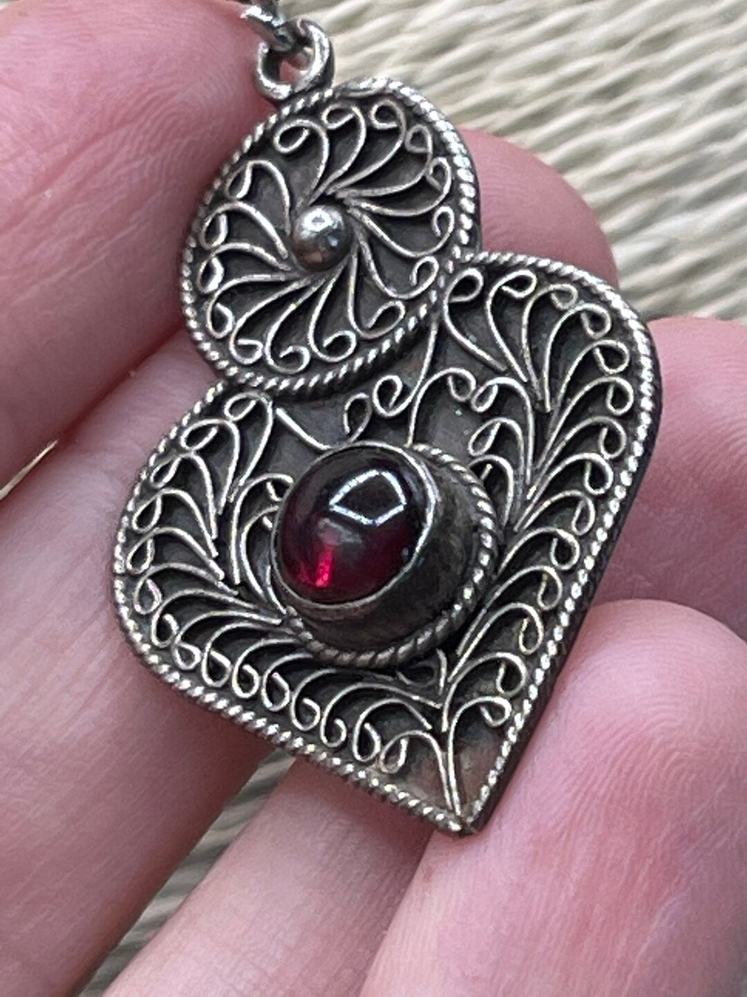 Beautiful Antique Vintage Filigree Pendant Sterling Silver 925 Garnet ...
