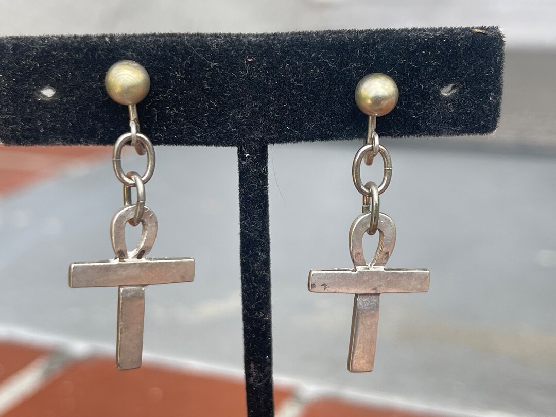 Vintage JLF Jose Louis Flores Mexico Ankh - Cross Earrings Screw Back ...