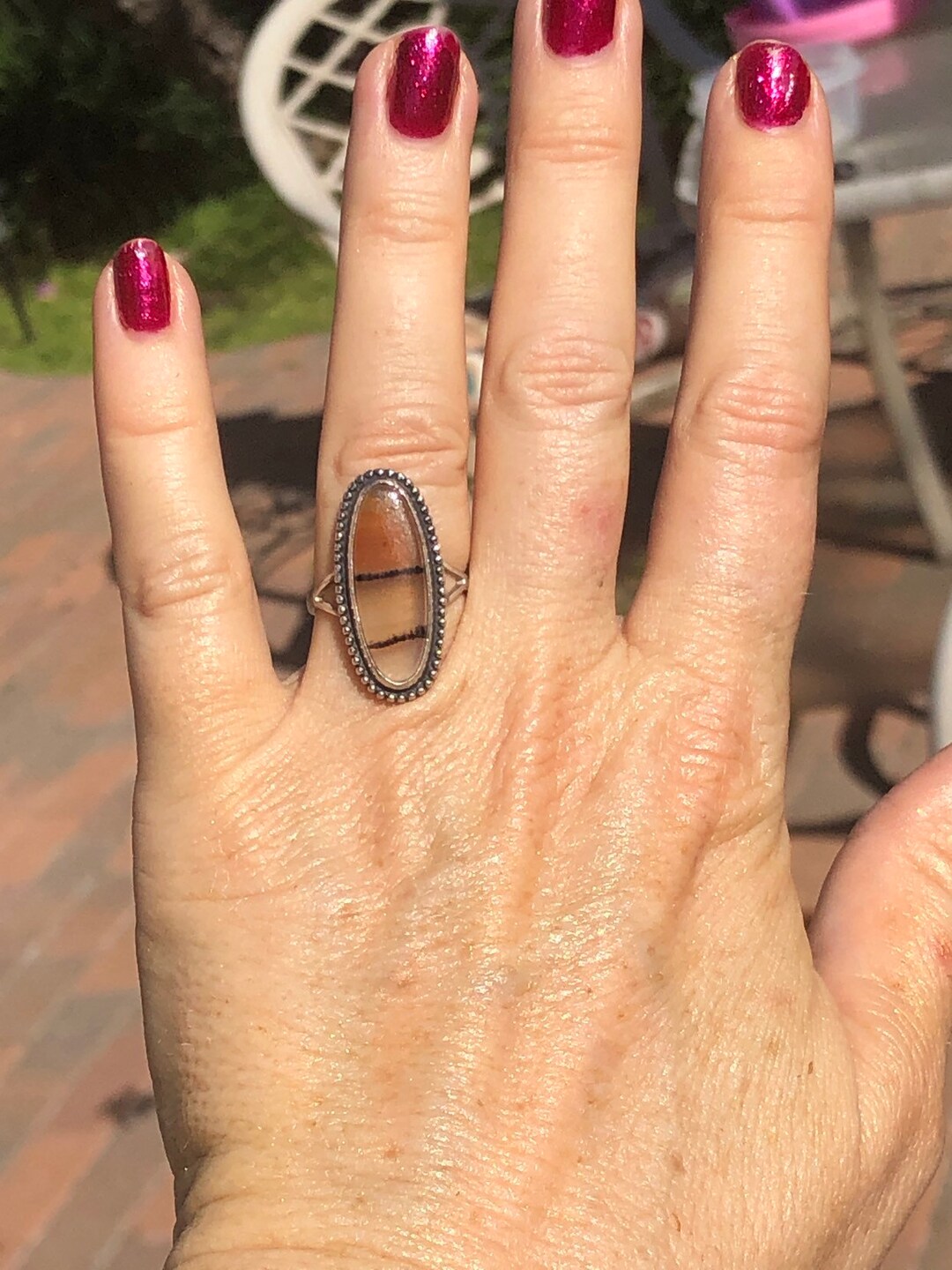 Vintage Native American Indian Clear Banded Agate Dendritic Ring Fred ...