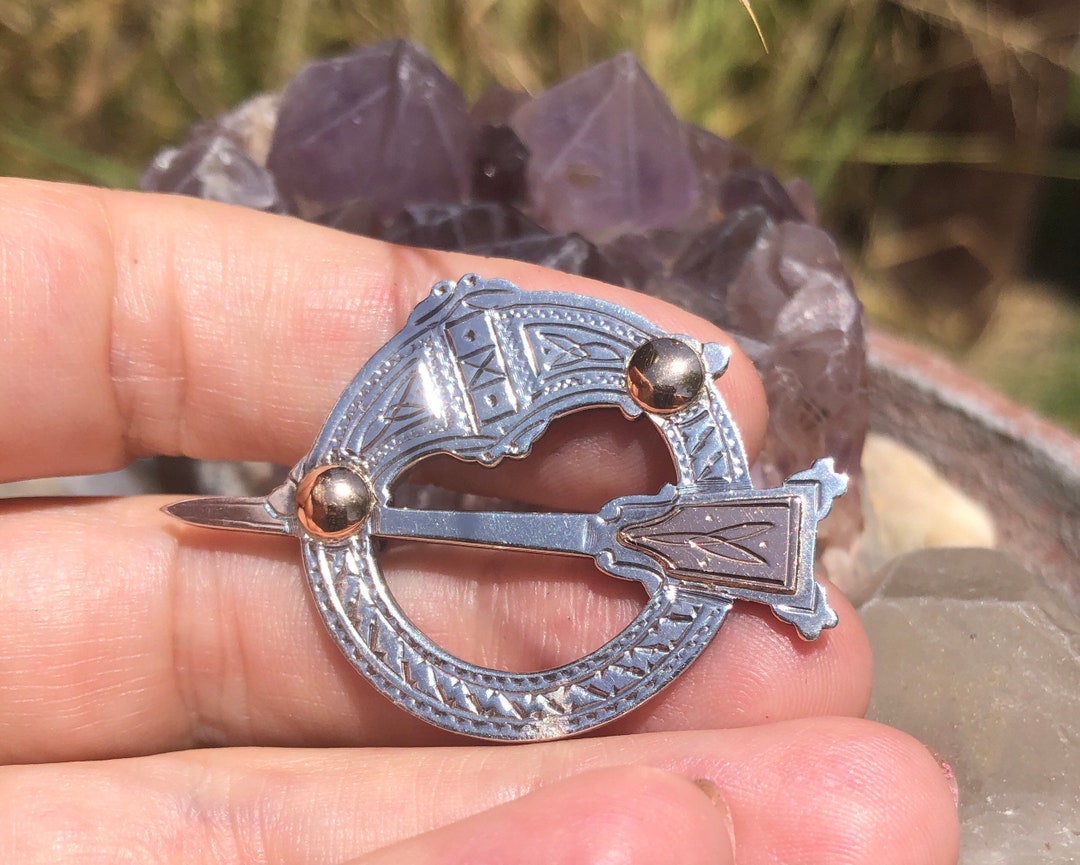 Vintage Celtic Tara Brooch Pin Sterling Silver and 18 Karat Yellow Gold ...
