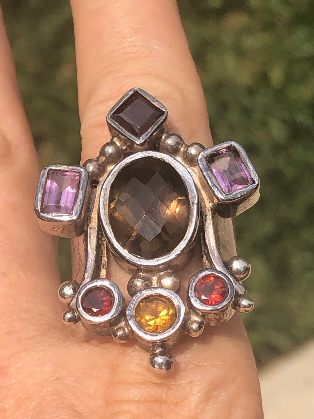 Amazing Unique Big Gemstone Ring Smoky Quartz, Amethyst, Garnet Citrine ...