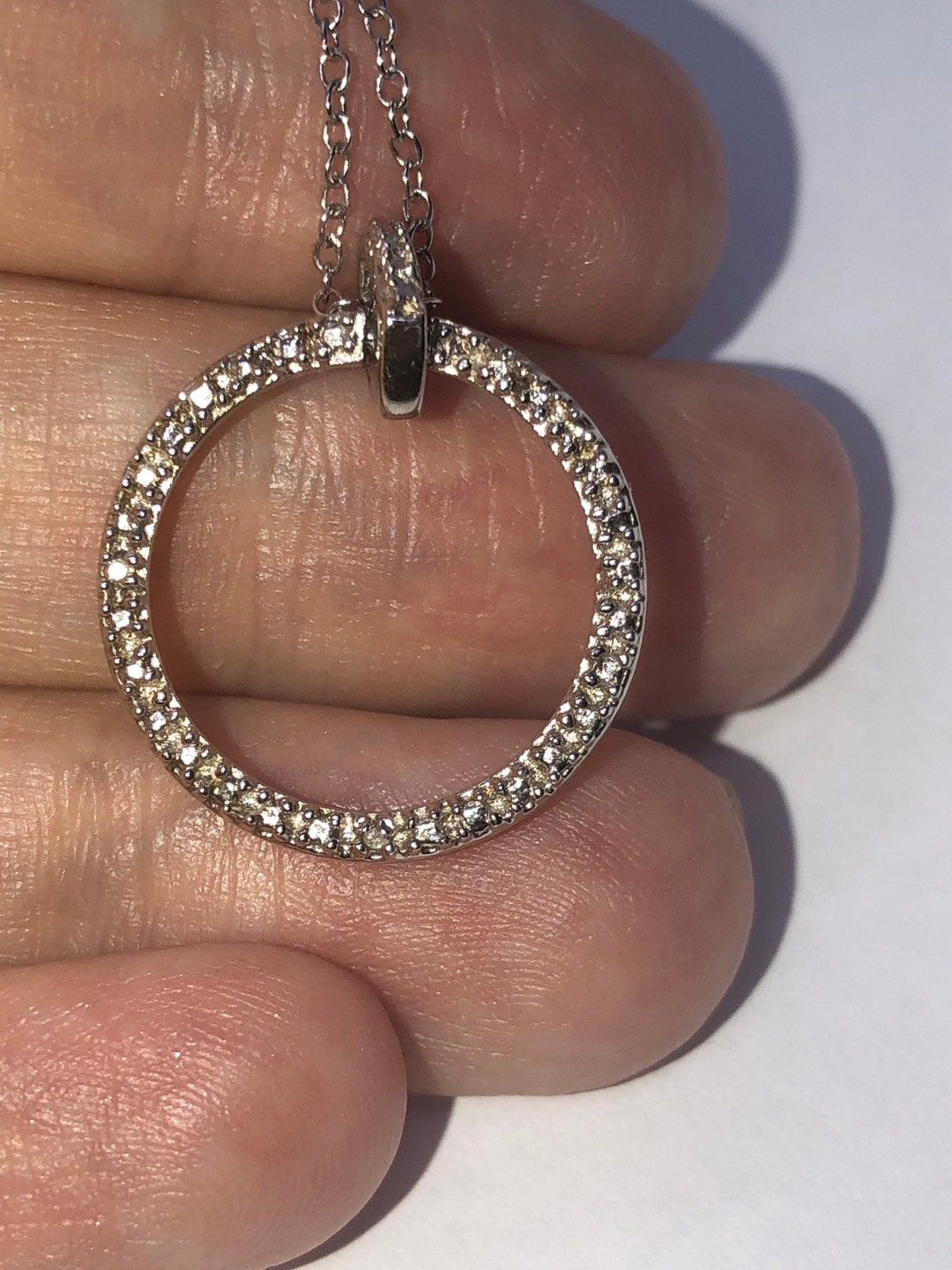 Vintage Sterling Silver Ross Simons Circle Pendant Necklace - Diamond ...