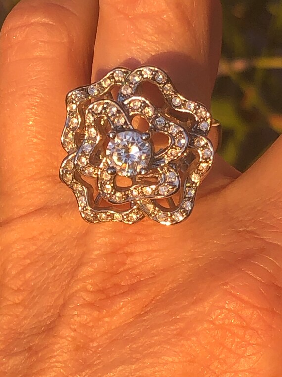 Vintage Nolan Miller Cz Rose flower rings Silvertone … - Gem