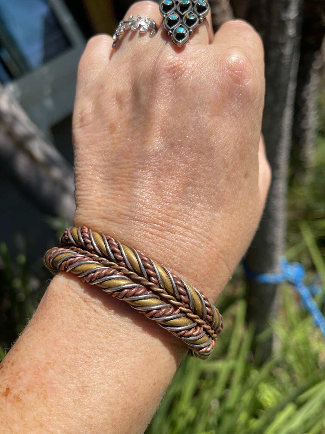 Vintage Mid Century Modern Twisted Double Rope Cuff Bracelet Tri Color ...