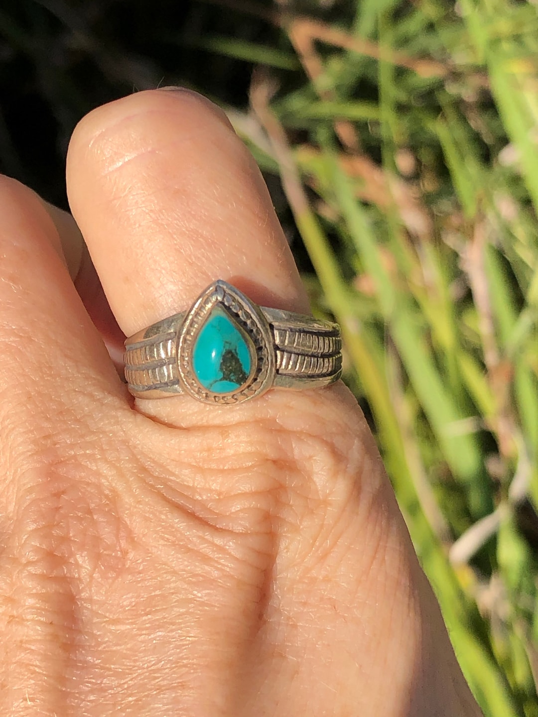Vintage Native American Indian Men's Ring - Turquoise and Sterling ...