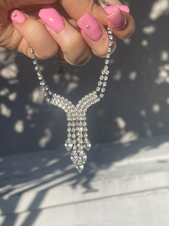 Antique Vintage Rhinestones Y Shape Necklace Art Dec… - Gem