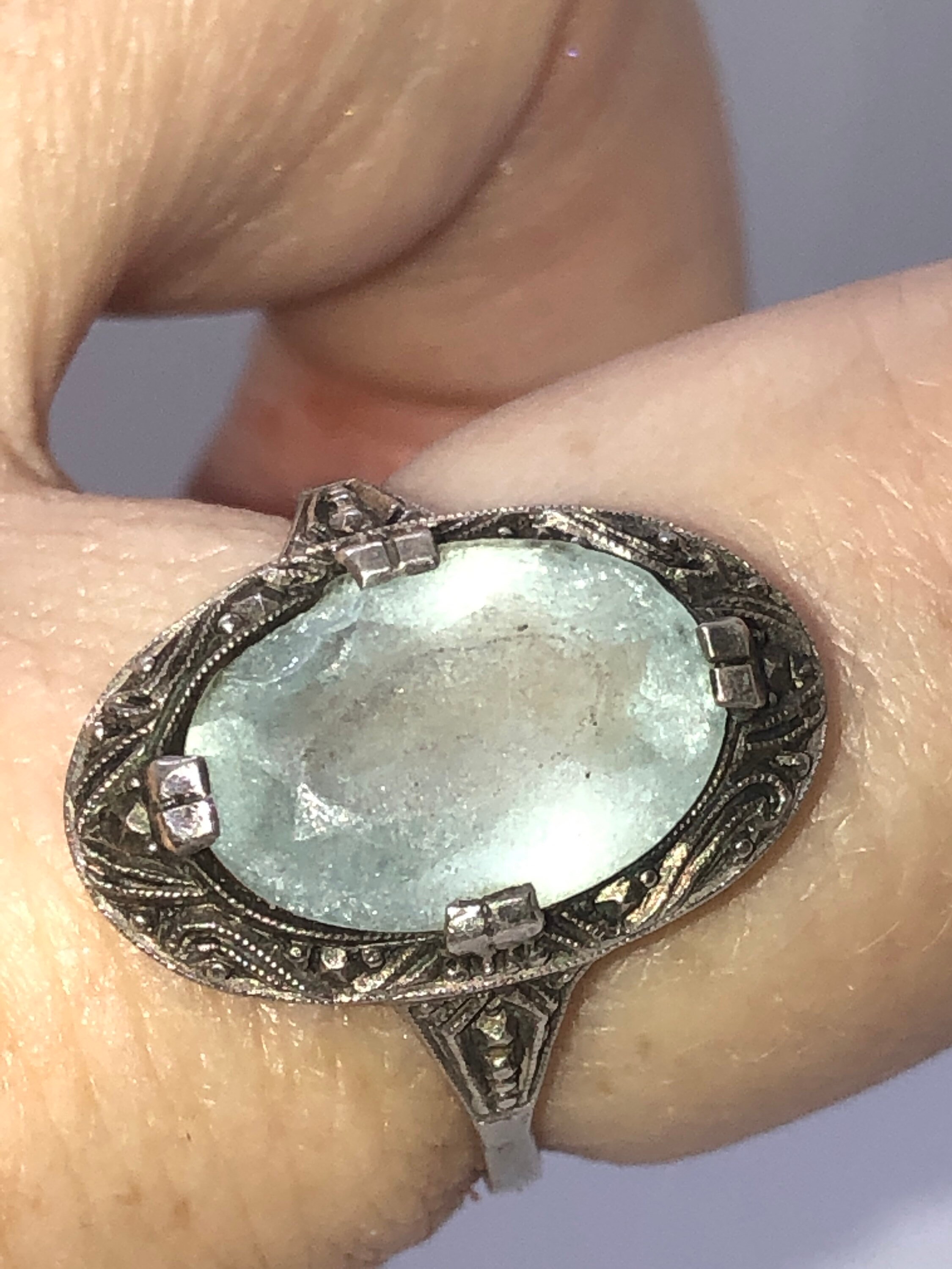 Antique Victorian Art Deco Silver & Aquamarine Ring Colored | Etsy