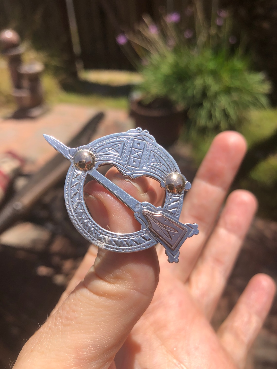 Vintage Celtic Tara Brooch Pin Sterling Silver and 18 Karat Yellow Gold ...
