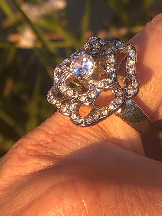 Vintage Nolan Miller Cz Rose flower rings Silvertone … - Gem
