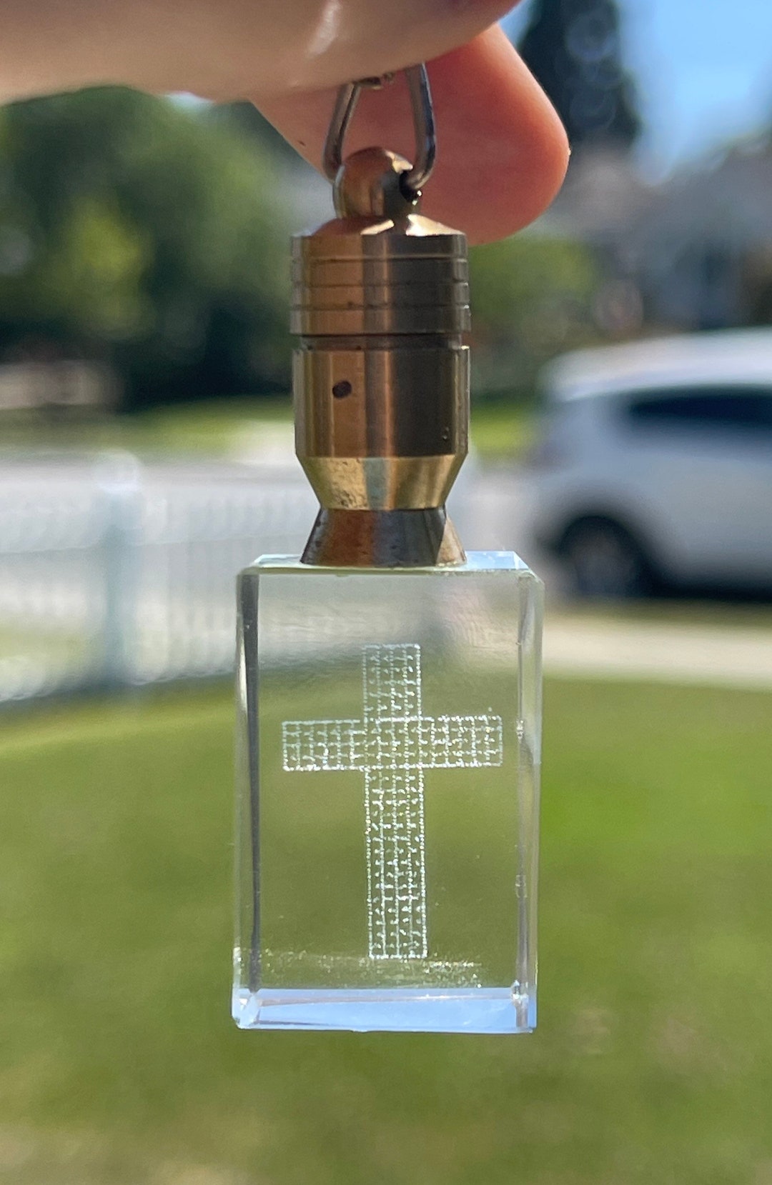 Vintage Crystal Glass Cross Crucifix Pendant Necklace 3d Hologram ...