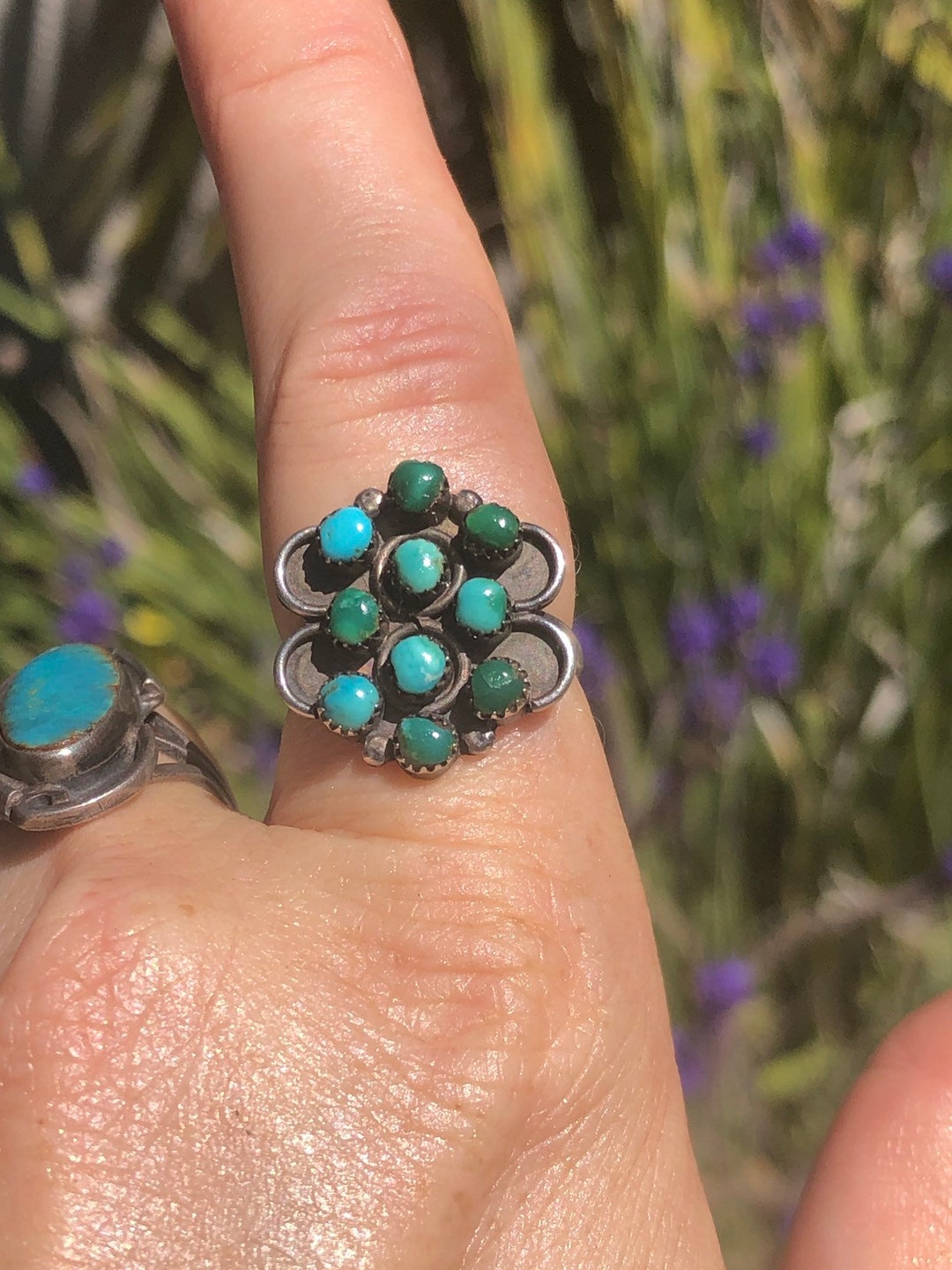 Vintage Native American Indian Turquoise Cluster Snake Eyes Ring ...