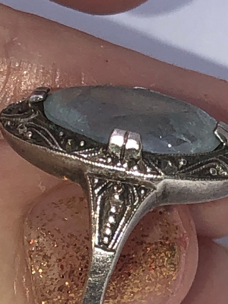 Antique Victorian Art Deco Silver & Aquamarine Ring Colored | Etsy
