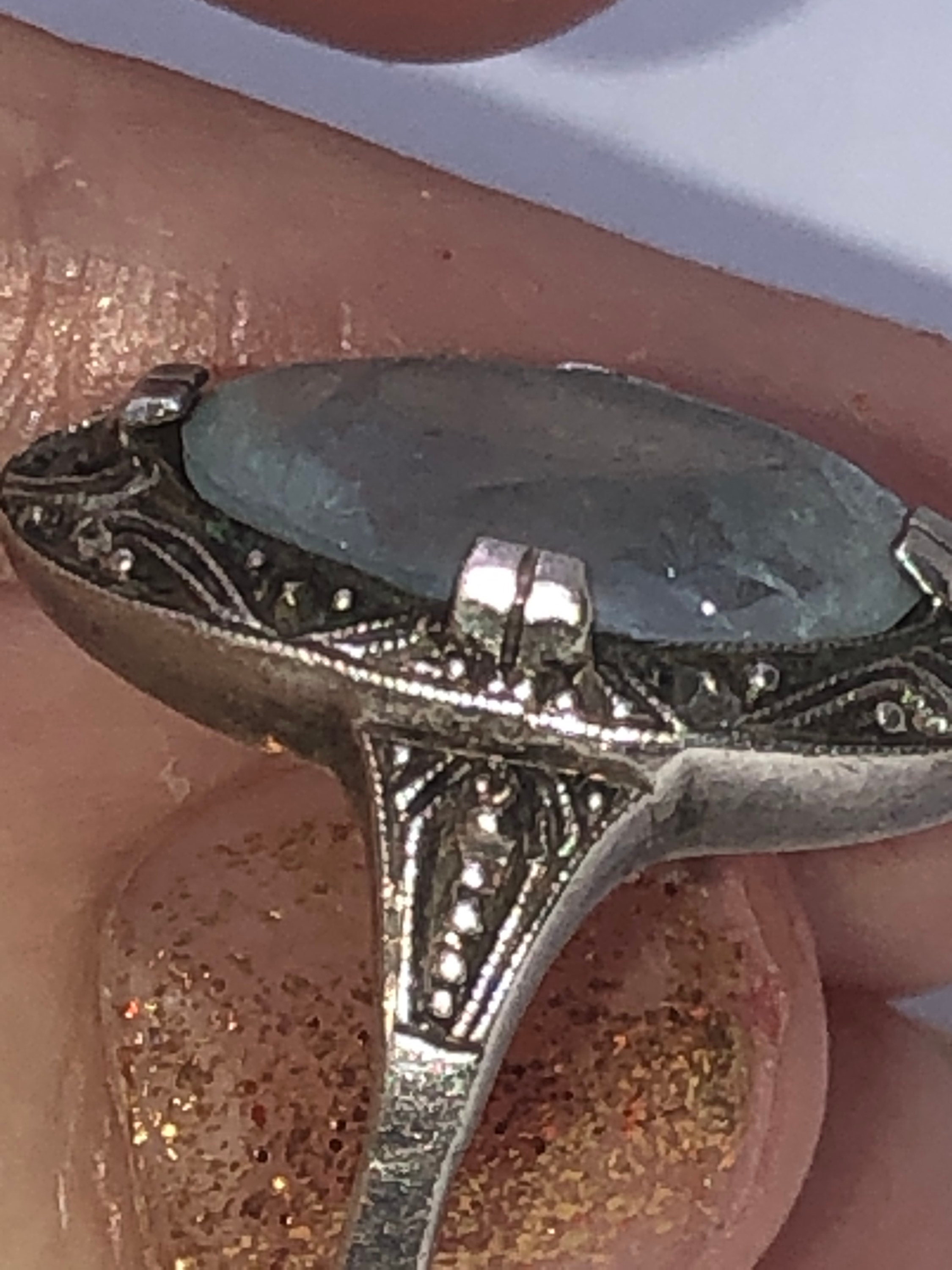 Antique Victorian Art Deco Silver & Aquamarine Ring Colored | Etsy