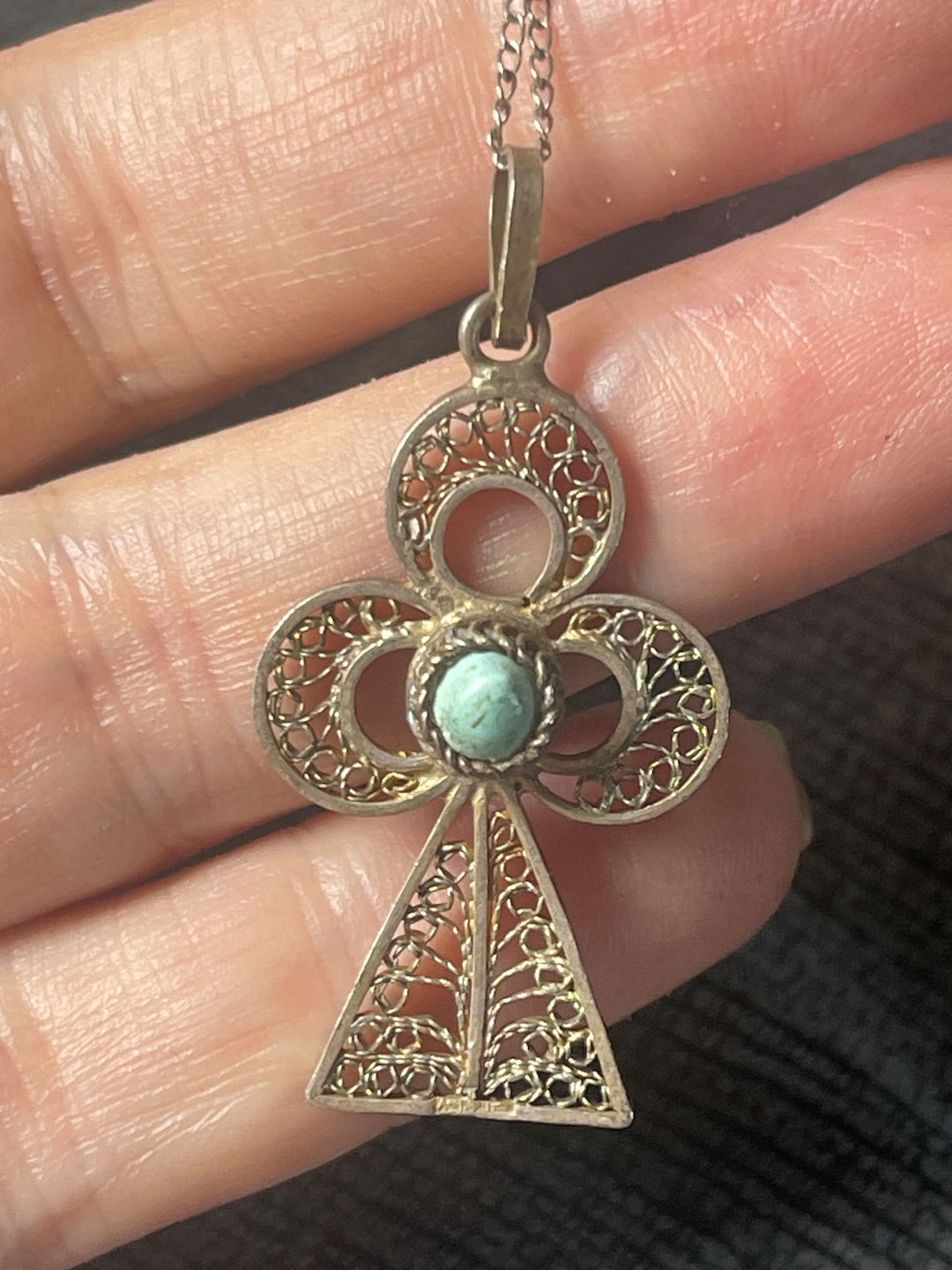 Vintage- Antique Ankh Pendant Filigree Sterling Silver Turquoise ...