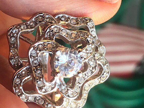 Vintage Nolan Miller Cz Rose flower rings Silvertone … - Gem