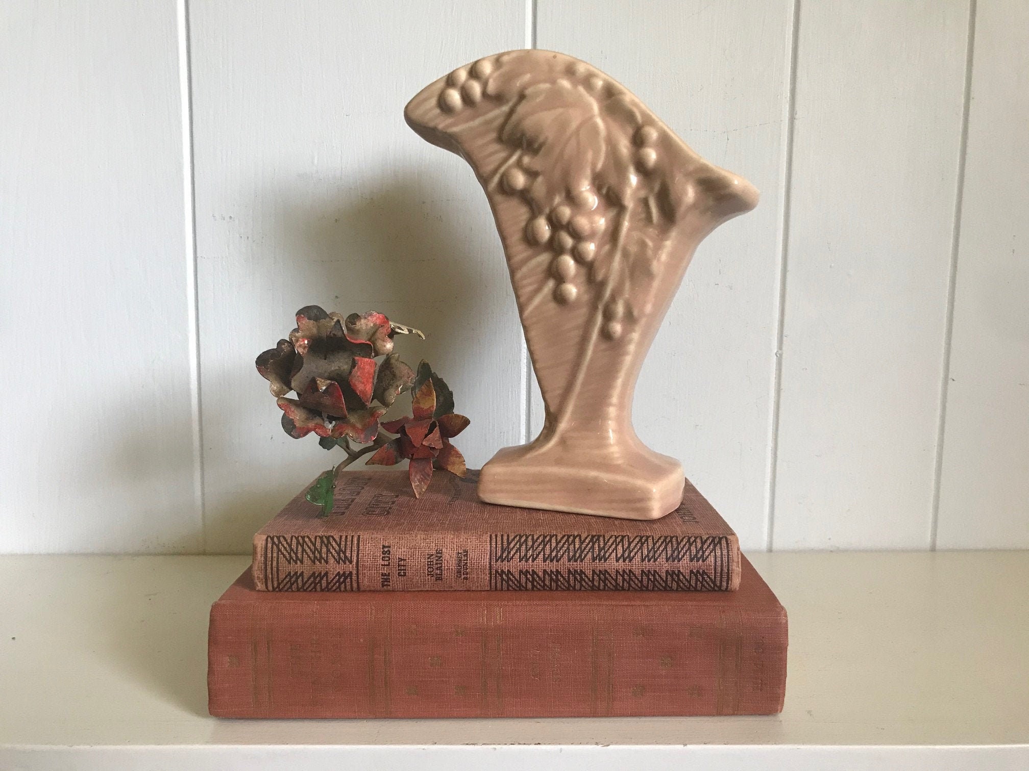 Vintage Blush Pottery With Grapes and Leaves, Peach Ceramic Vase - Etsy