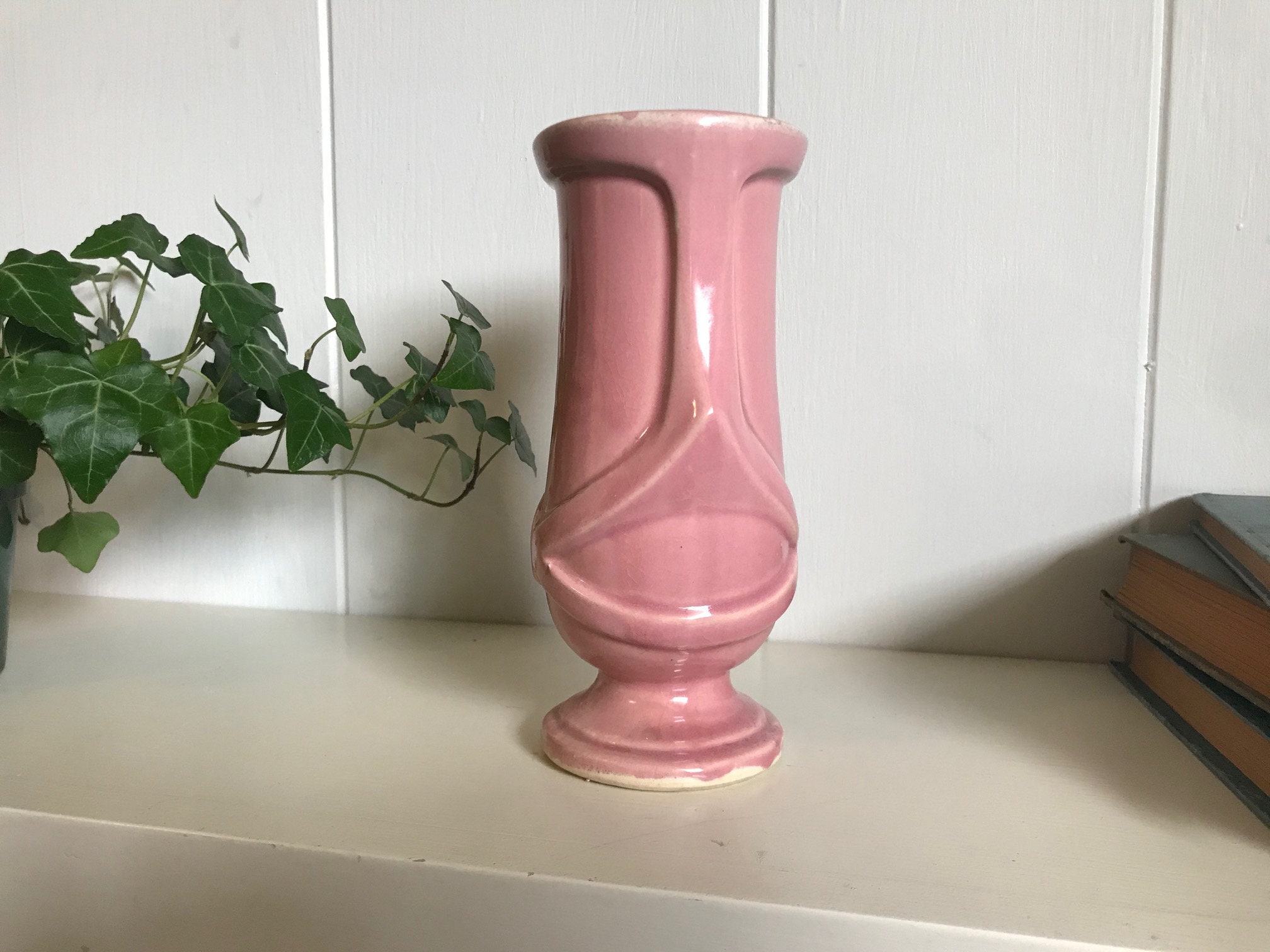 Vintage USA Pink Pottery Vase, Ceramic Floral Decor - Etsy