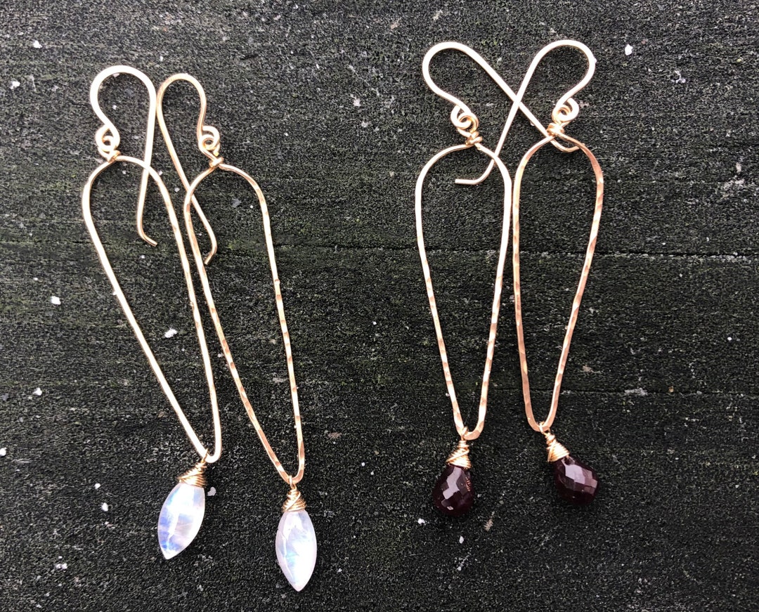 Hand Hammered Gold Filled Dagger Earrings in Rainbow Moonstone or ...
